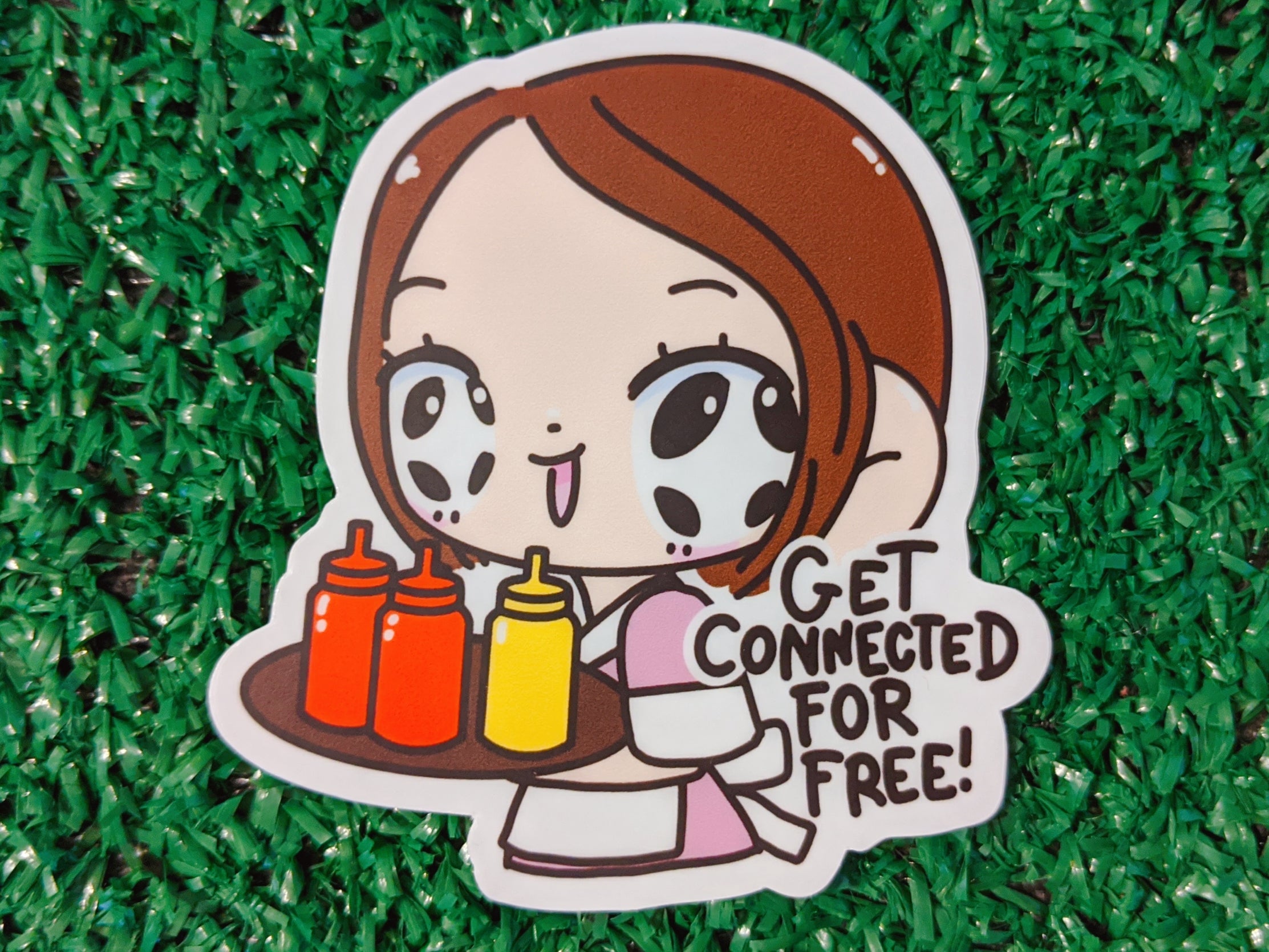 "get connected for free" waterproof sticker – medium mushroom